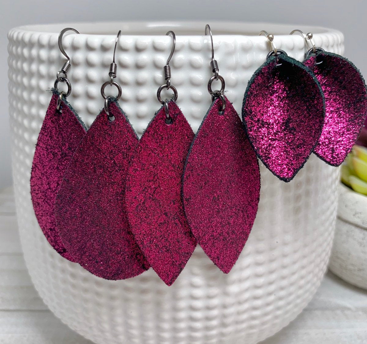 Glitter Leather Earrings, Leather Earrings, Leather Earrings Teardrop ...